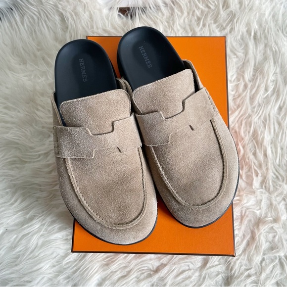 Hermes | Shoes | Hermes Go Mule Beige Suede H Logo Clogs Size 4 | Poshmark